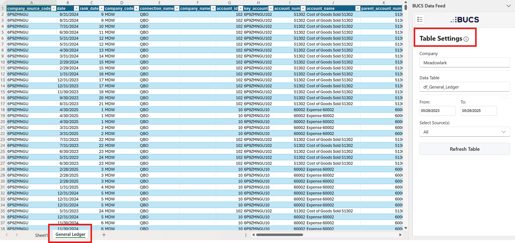 Connect to the BUCS Data Feed in Excel